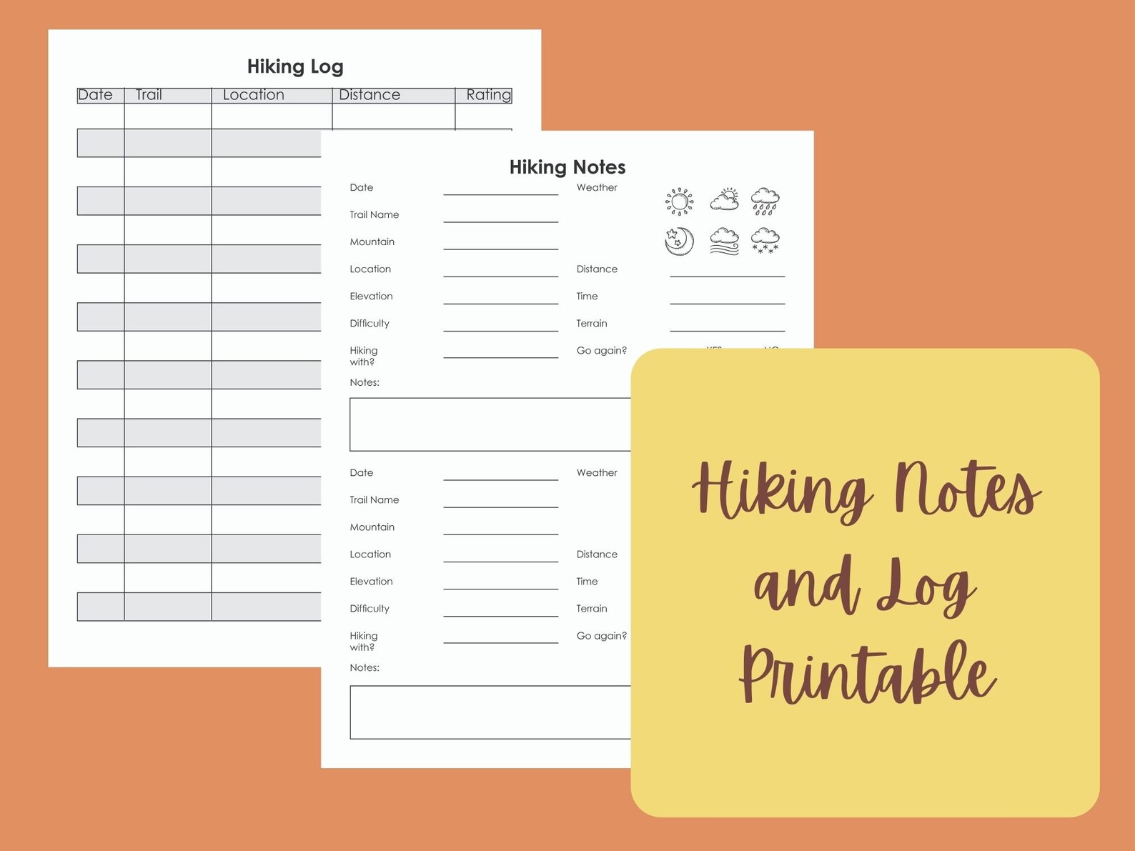 Hiking Notes and Log Printable - Etsy
