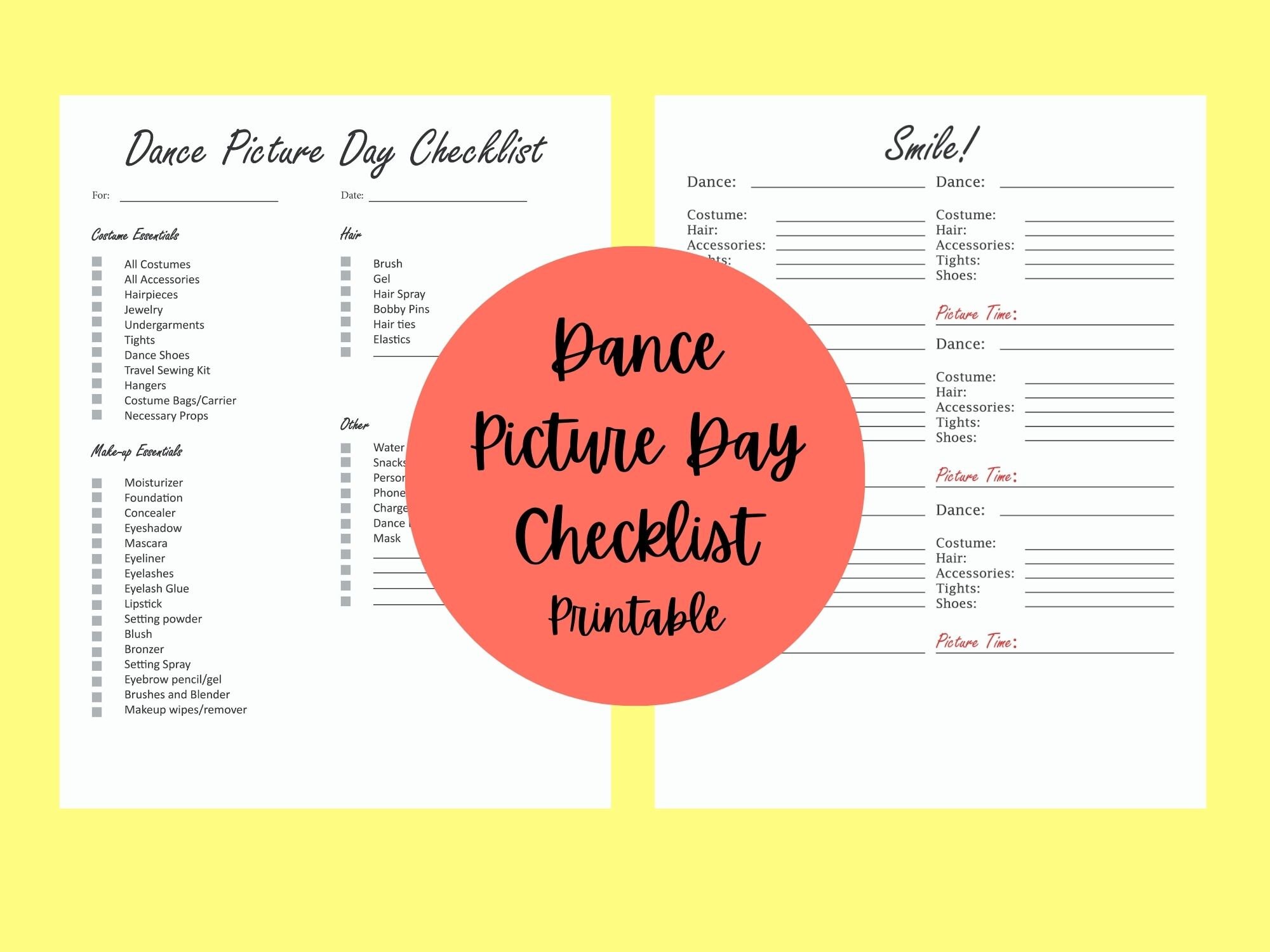 Dance Picture Day Checklist Dance Teacher Resource - Etsy UK