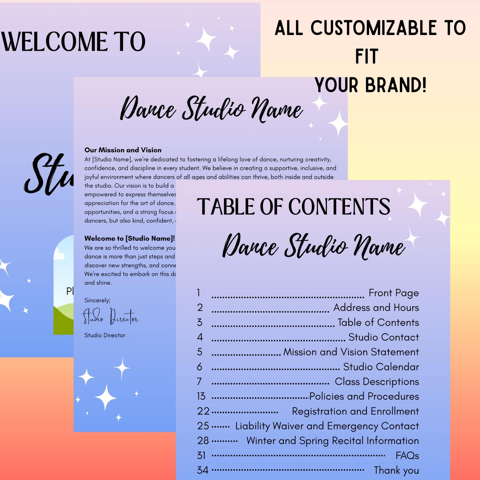 Dance Studio Welcome Packet: Editable Handbook & Forms (canva Template ...