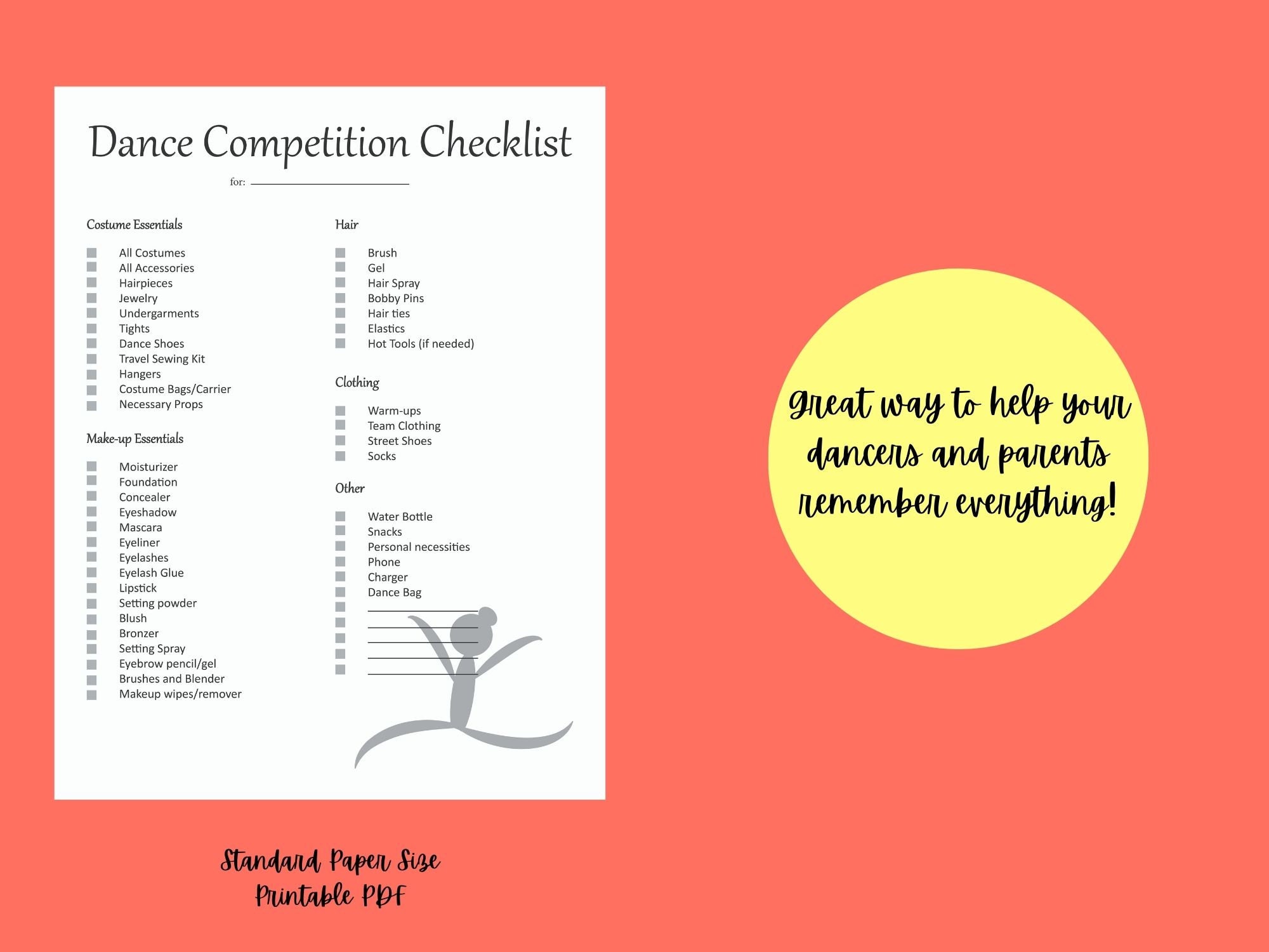 Dance Competition Checklist Printable Digital Download - Etsy Australia