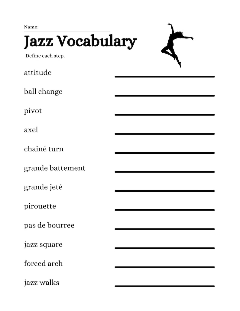 Jazz Dance Vocabulary Packet - Etsy