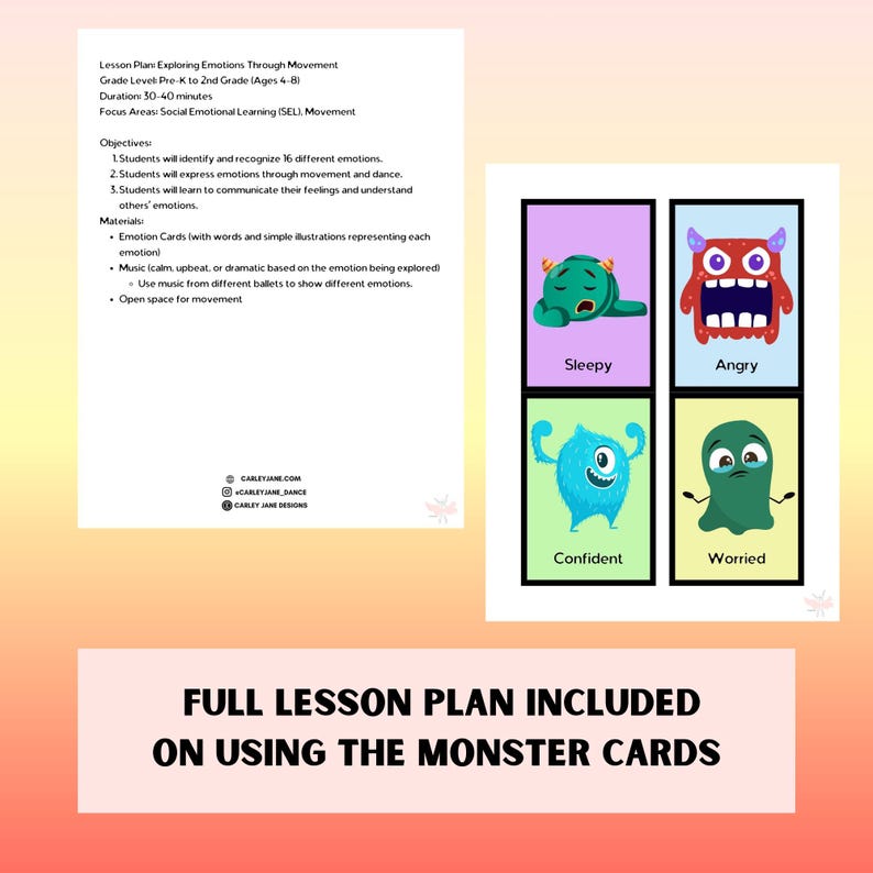 Monster Emotion Movement Cards: Social Emotional Learning & Dance ...
