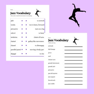 Ballet and Jazz Vocabulary Worksheets - Etsy