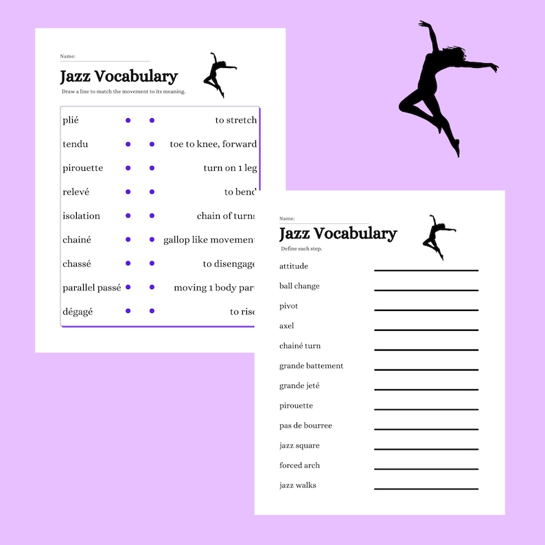 Ballet and Jazz Vocabulary Worksheets - Etsy
