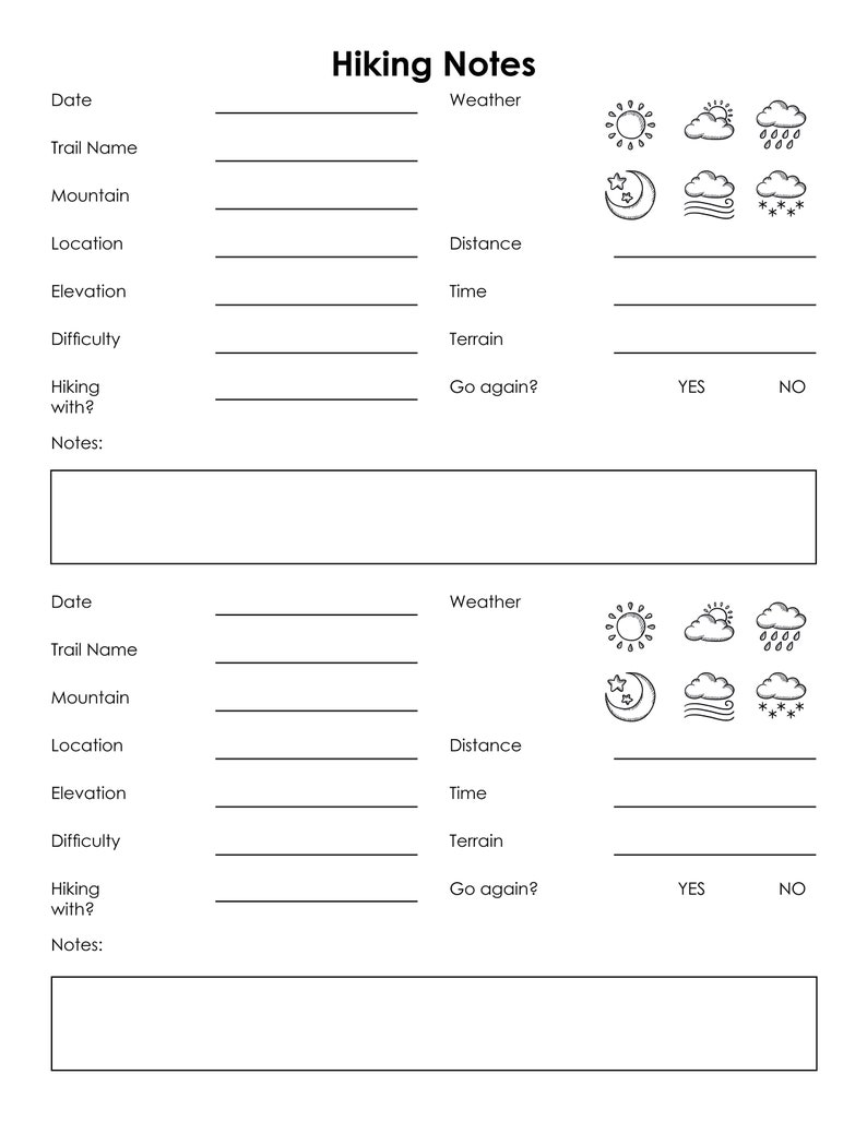 Hiking Notes and Log Printable - Etsy