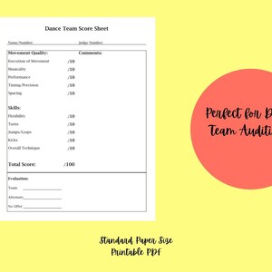 Dance Team Audition Score Sheet Digital Download Printable - Etsy