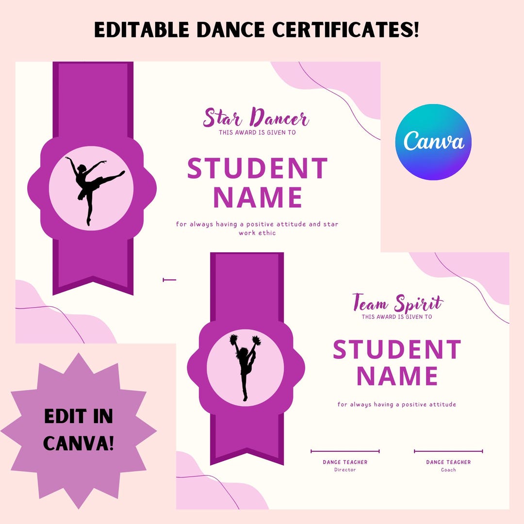 Editable Dance Certificates Dance Team Celebration - Etsy
