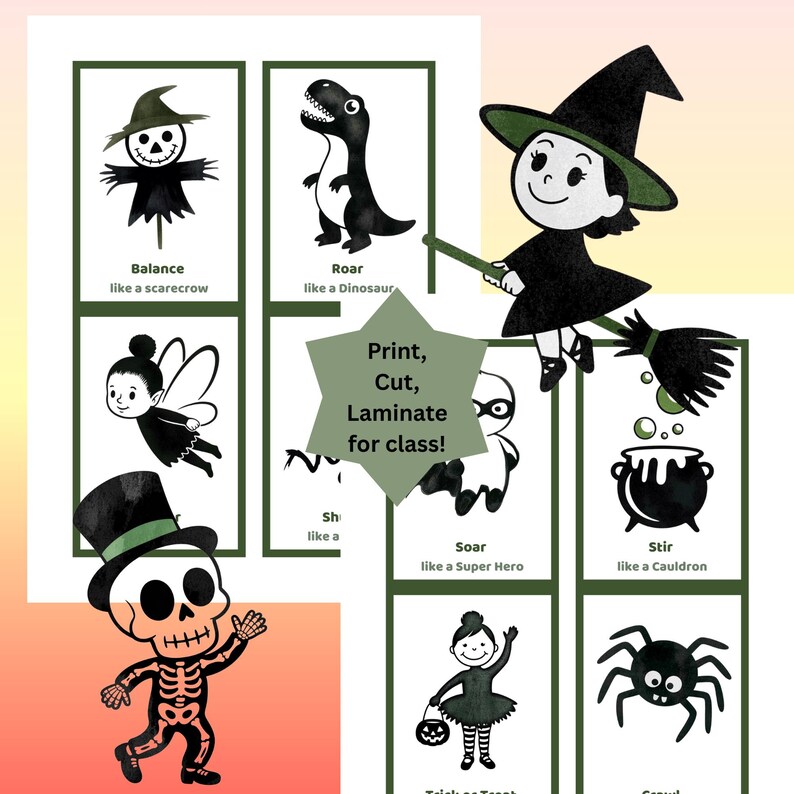Halloween Movement Cards: Dance Lesson Plan, Kids Activity (PDF) - Etsy