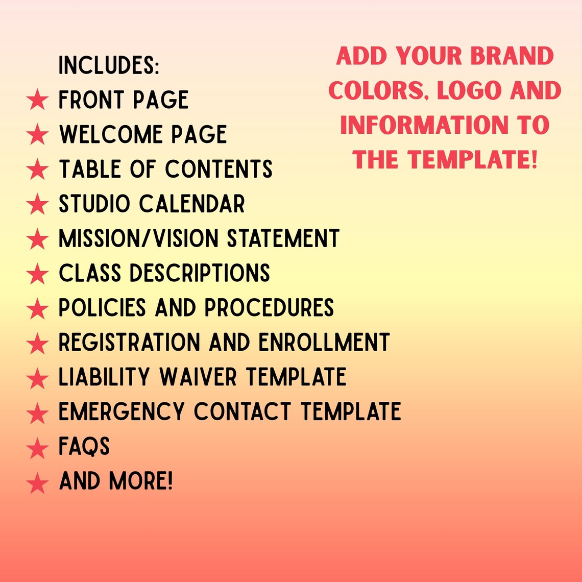 Dance Studio Welcome Packet: Editable Handbook & Forms (canva Template ...