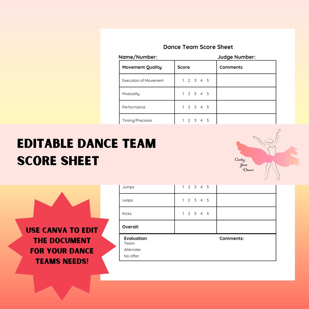 Editable Dance Team Score Sheet - Etsy