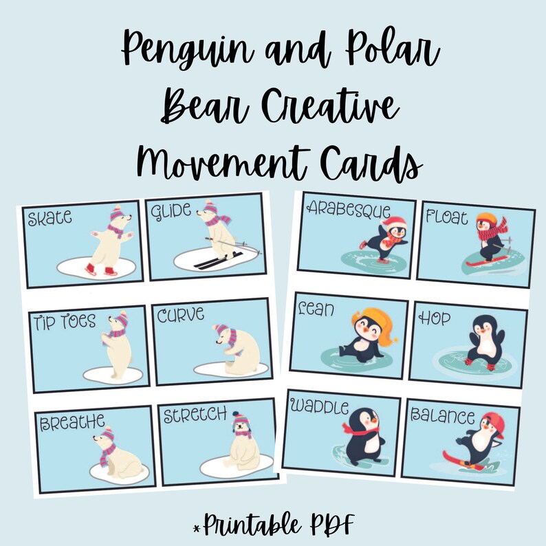 Penguin and Polar Bear Creative Movement Cards - Etsy