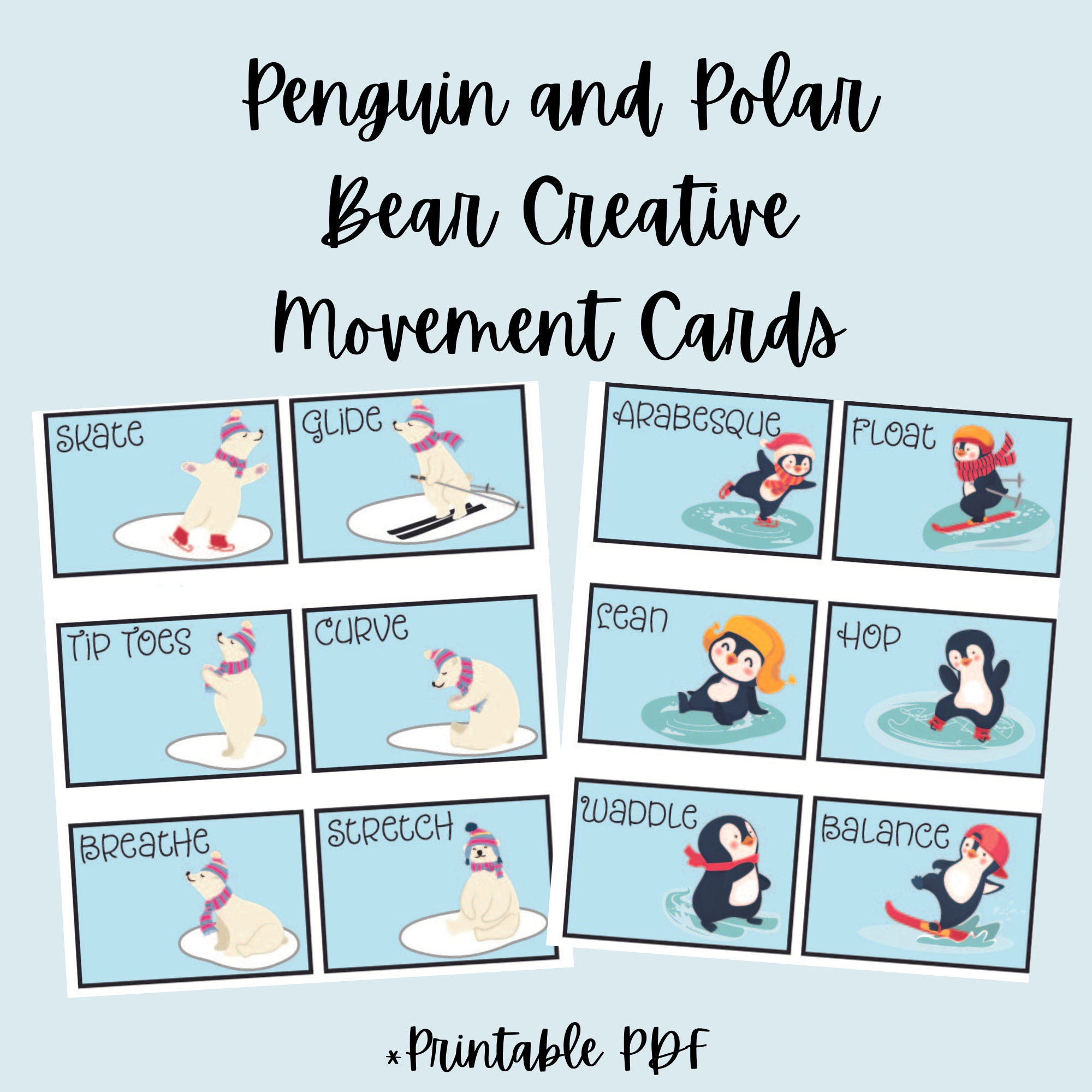 Penguin and Polar Bear Creative Movement Cards - Etsy