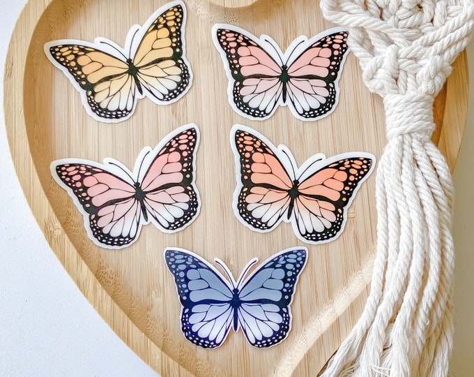 Pink Flower Butterfly Sticker, Vintage Butterfly Waterproof Vinyl ...