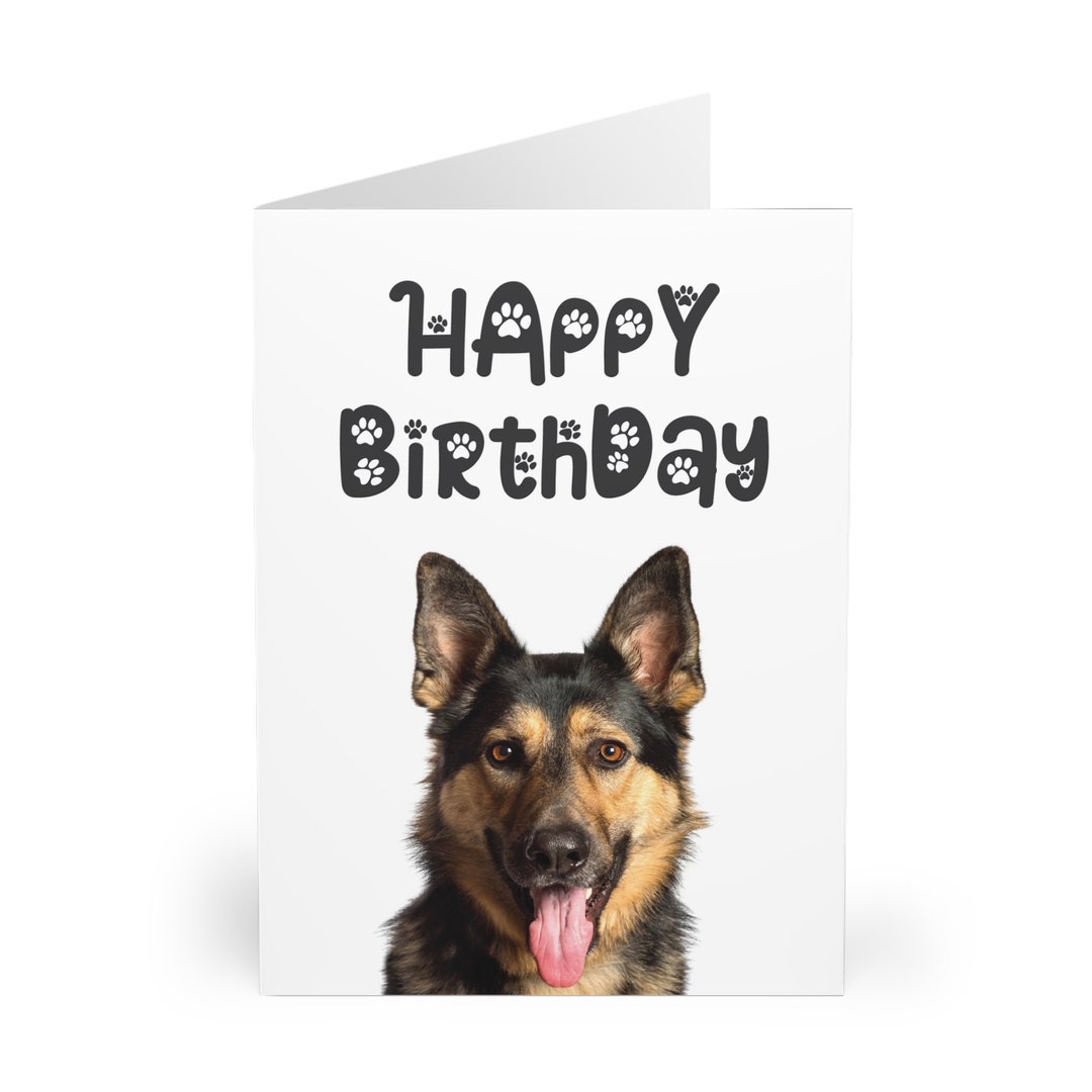 German Shepherd Birthday Card Happy Birthday With Dog Paw Font Adorable ...