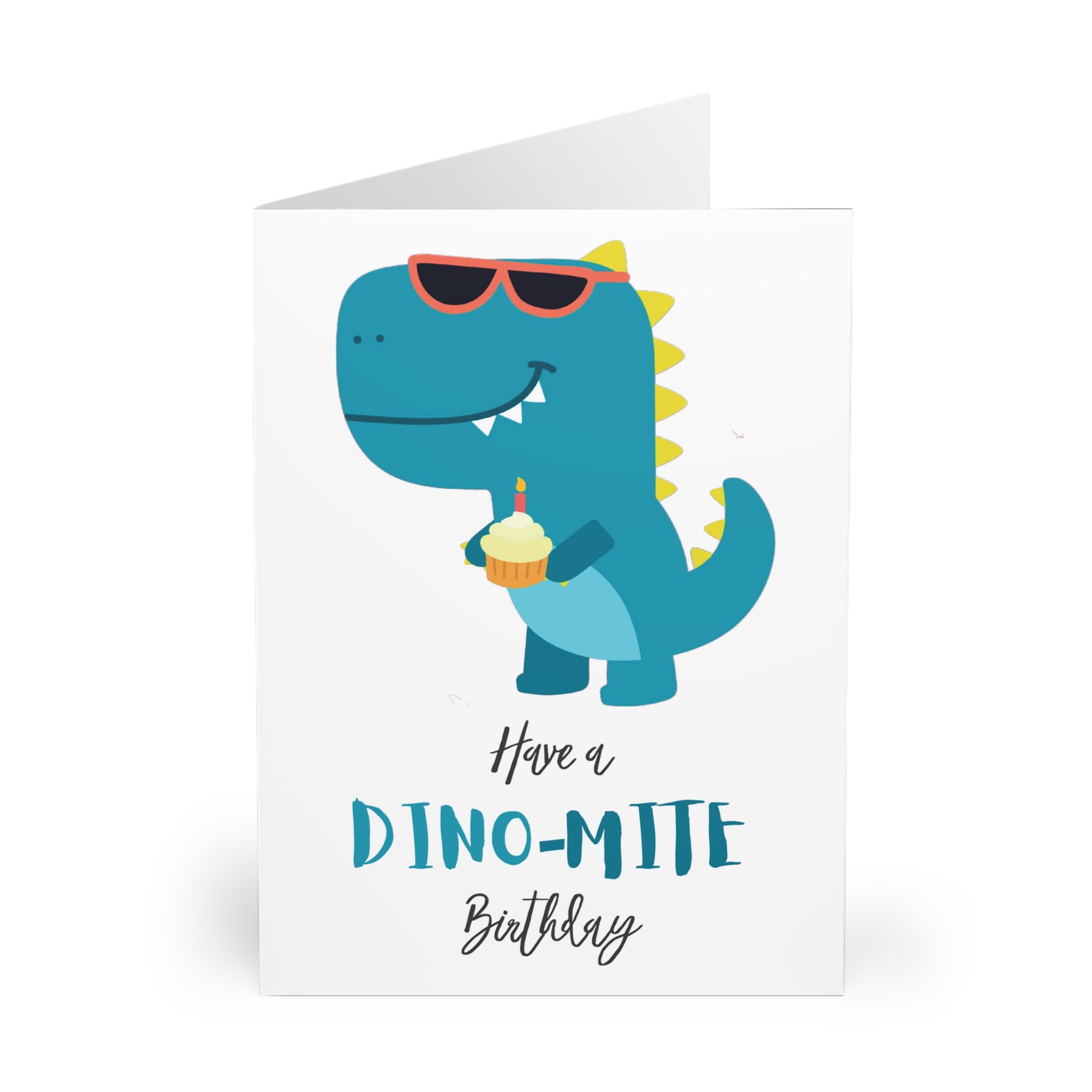 Dino-mite Birthday Greeting Card: Blue Dinosaur With Sunglasses and ...