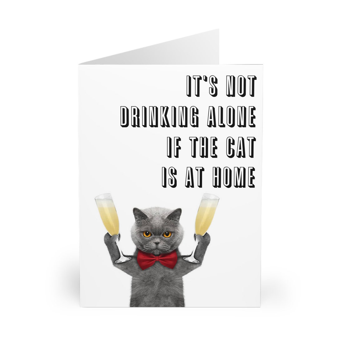 Russian Blue Cat Greeting Card Funny Cat and Prosecco Card for Cat ...