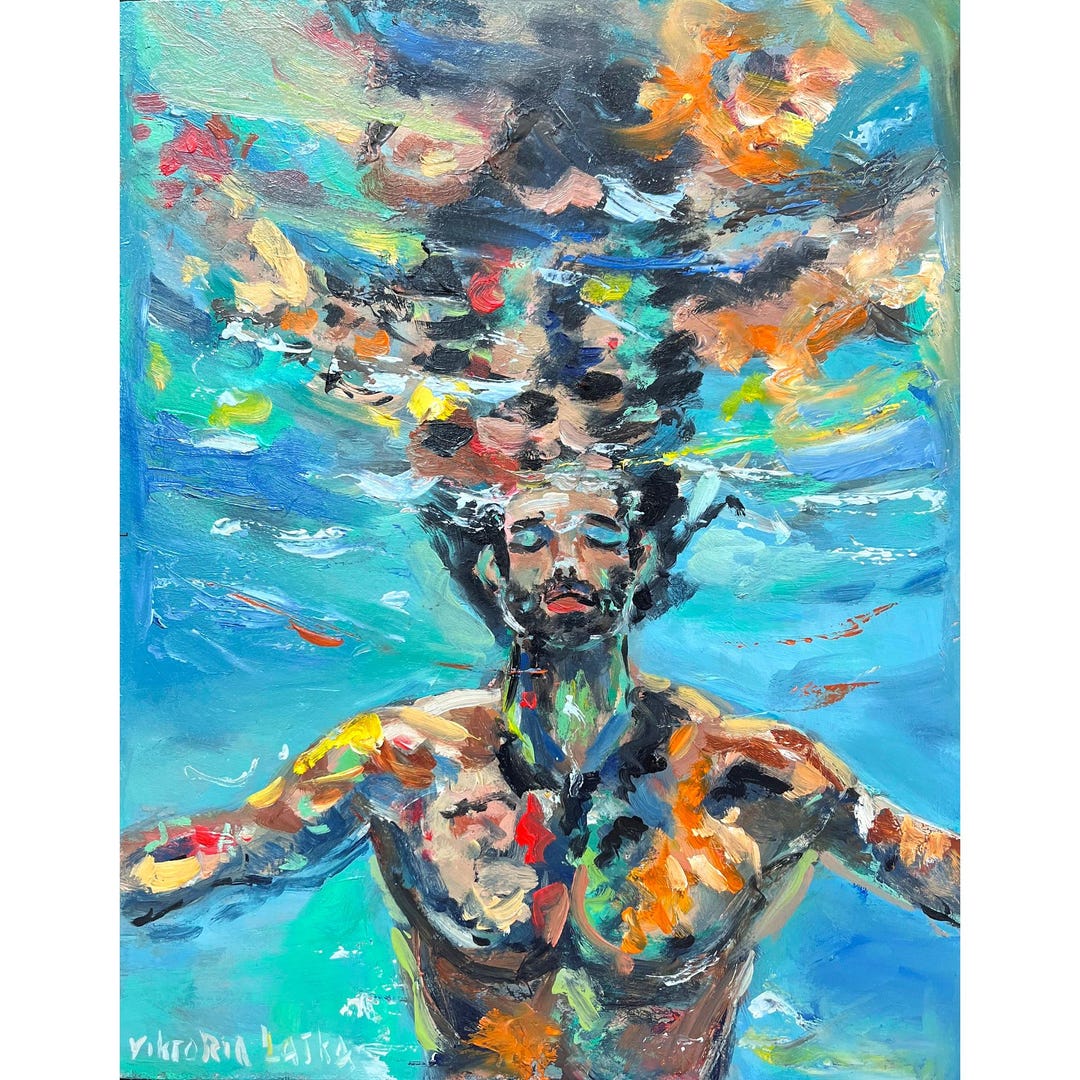 Man Painting Original Art Swimmer Painting Male Portrait Art Body ...