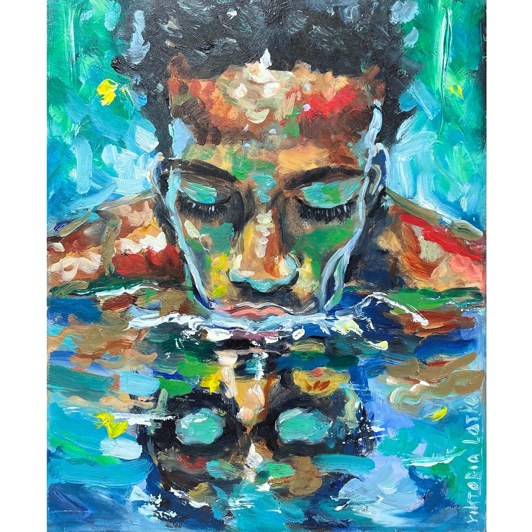 Man Painting Original Art Swimmer Painting Male Portrait Art 8 by 10 ...