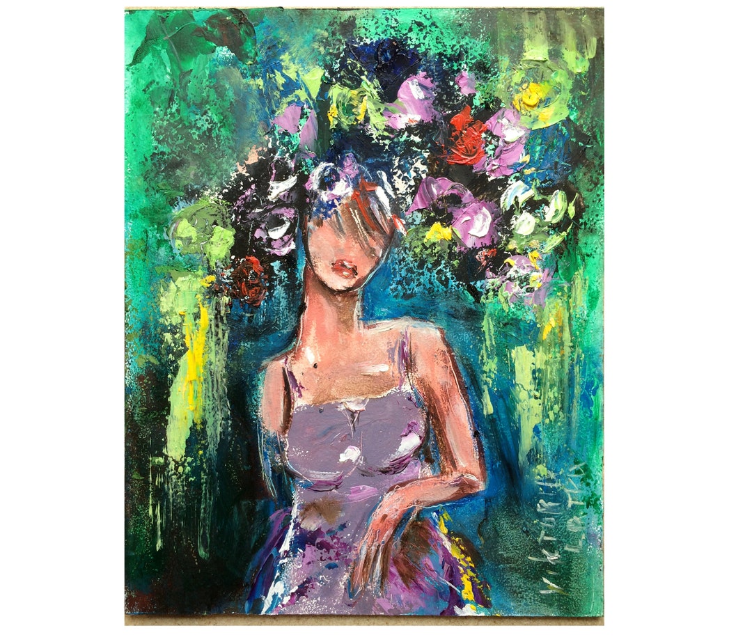 Woman Painting Original Art Figurative Art Flowers Painting Faceless ...