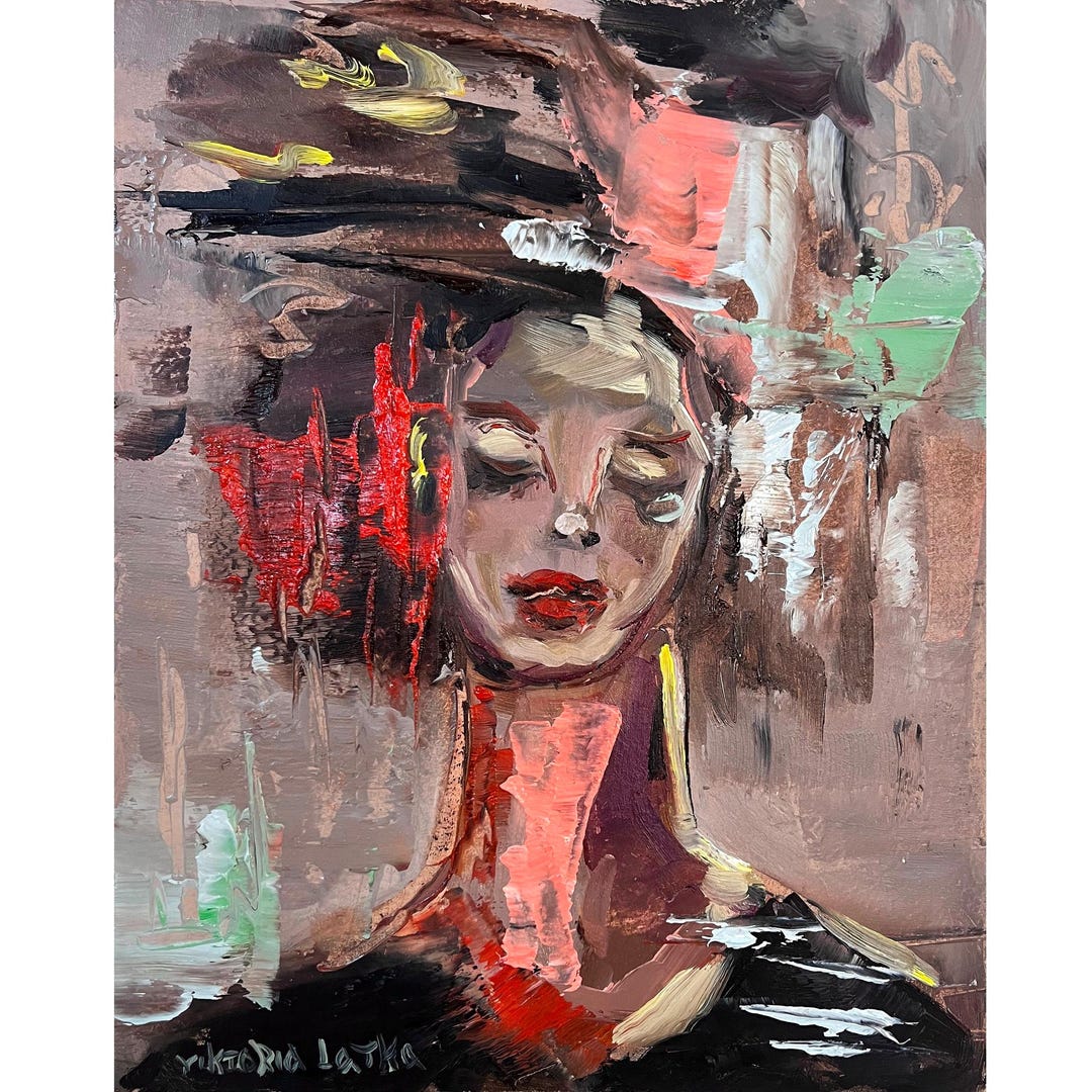 Face Woman Painting: Original Oil Art 8x10" Mysterious Portrait ...