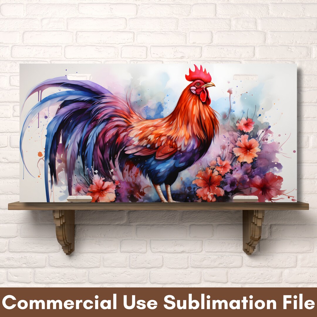 Watercolor Chicken License Plate Sublimation Design, Instant Digital ...