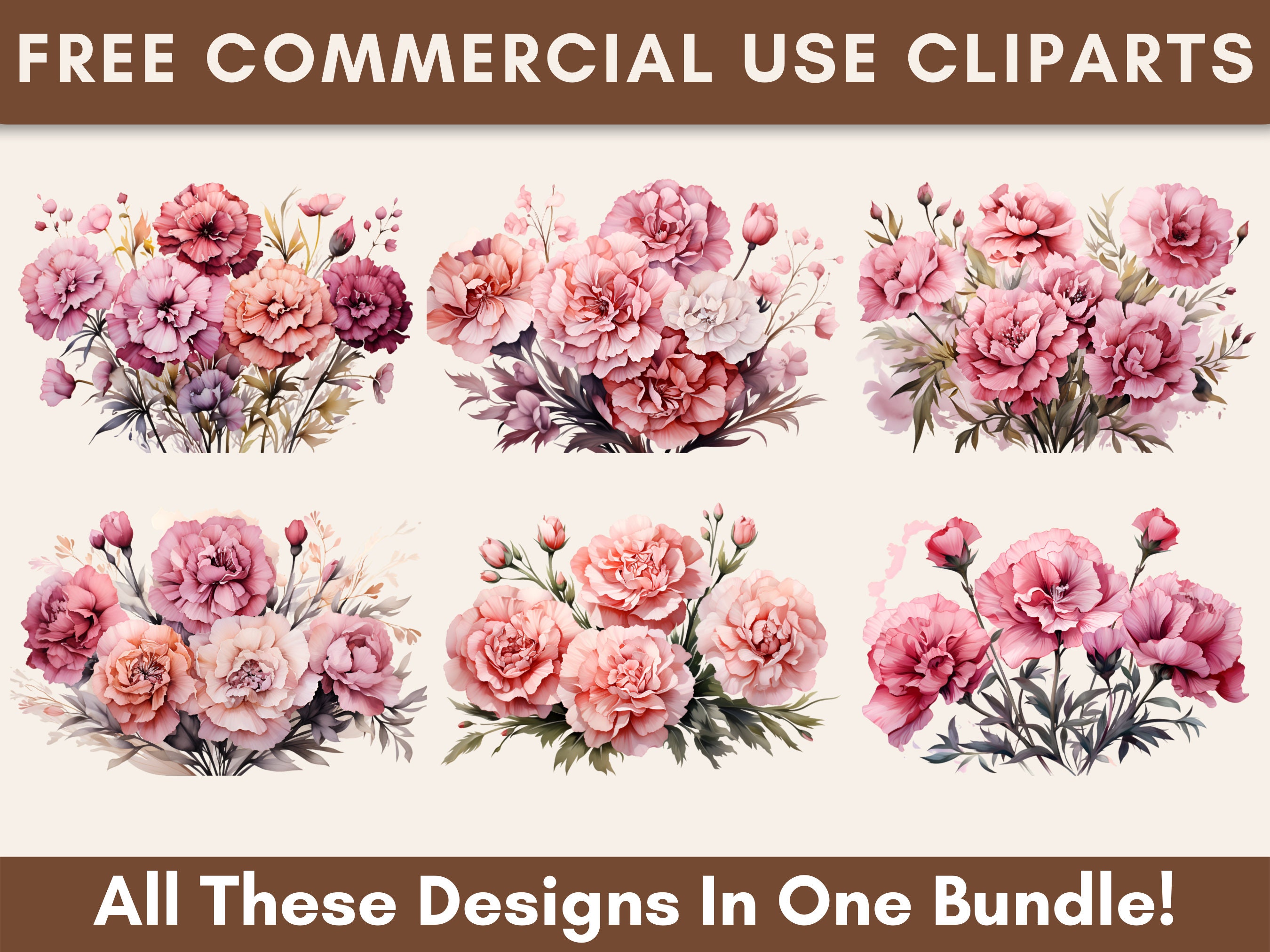 January Birth Flower PNG Bundle Watercolor Flower Designs, Carnation ...