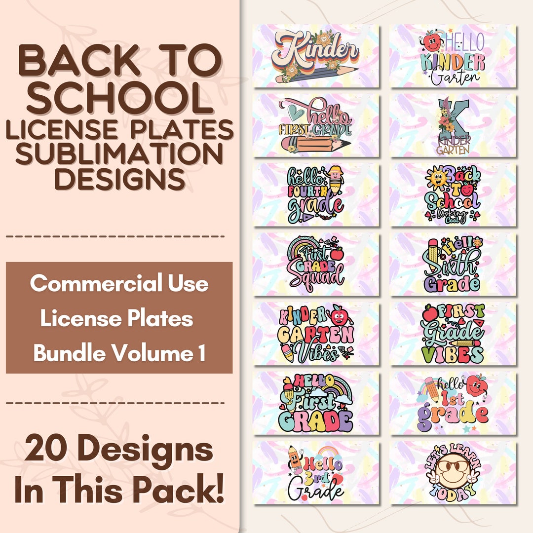 Back to School PNG Bundle Sublimation License Plate Sublimation Designs ...