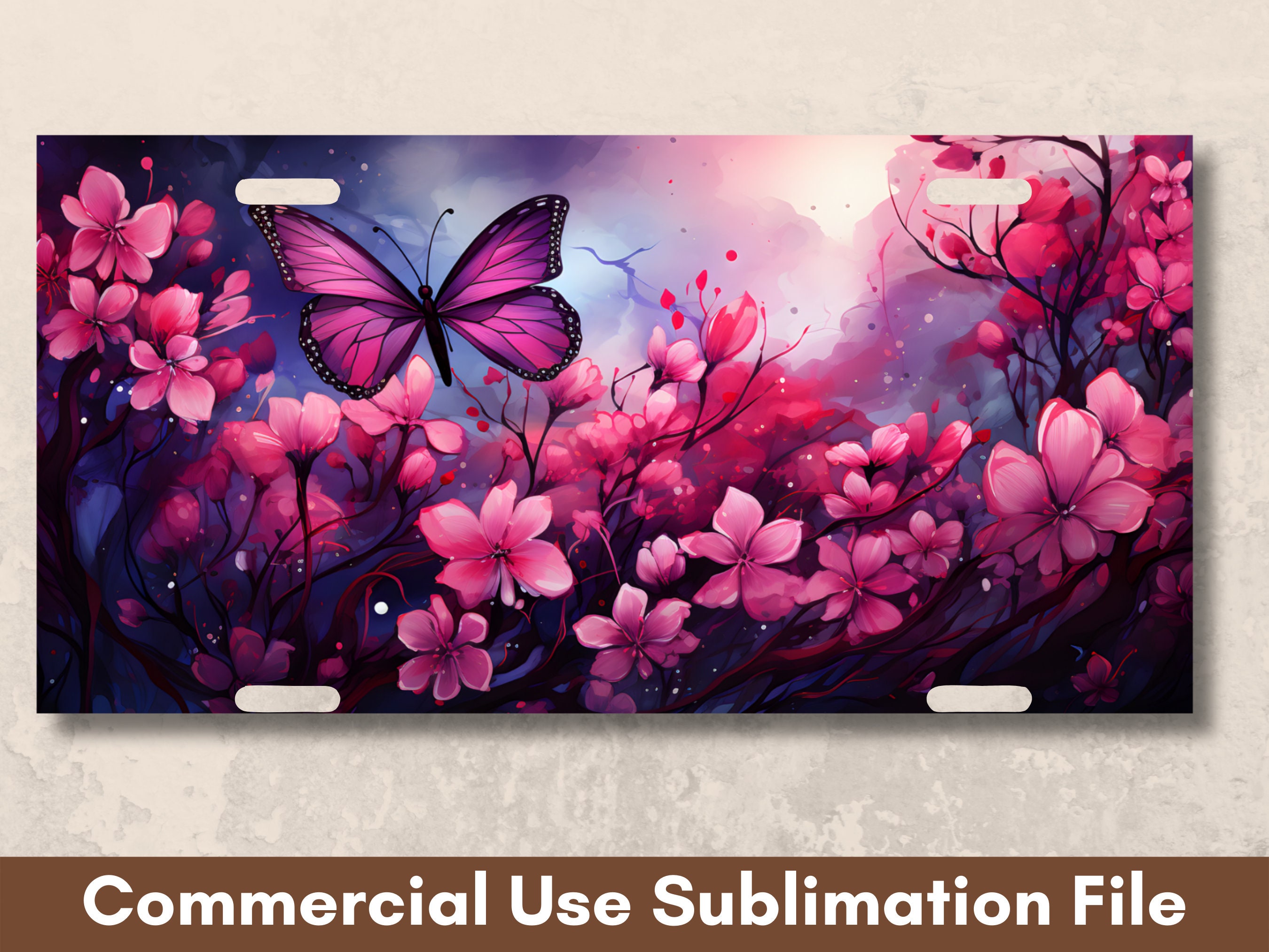 Butterflies Flowers PNG Sublimation License Plate Sublimation Designs ...