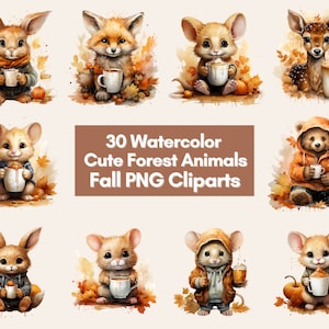 Cute Fall Clipart PNG Bundle, Fall PNG Bundle for Sublimation, Forest ...