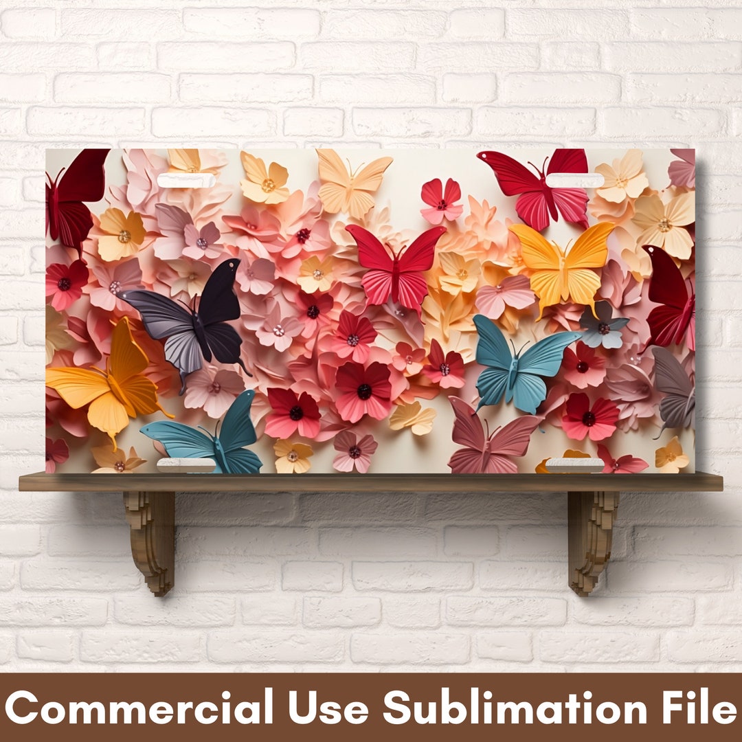 Butterflies Flowers PNG Sublimation License Plate Sublimation Designs ...