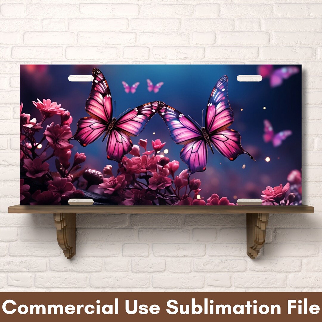 Butterflies Flowers PNG Sublimation License Plate Sublimation Designs ...