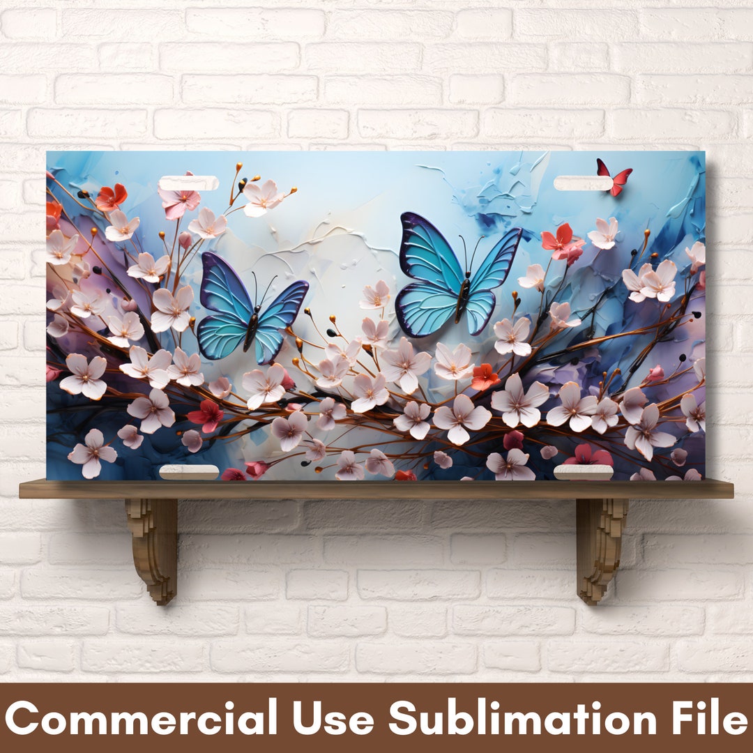 Butterflies Flowers PNG Sublimation License Plate Sublimation Designs ...