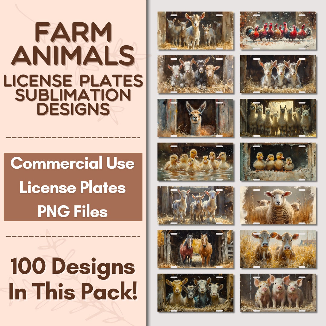 Farm Animals PNG for Sublimation Bundle License Plate Sublimation ...