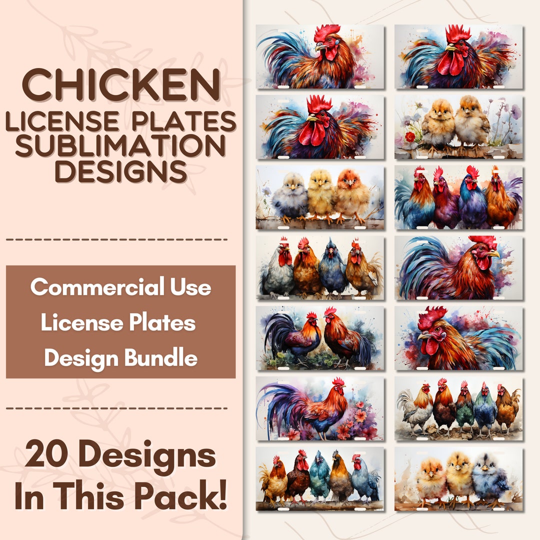 Watercolor Chicken Sublimation Bundle License Plate Sublimation Design ...