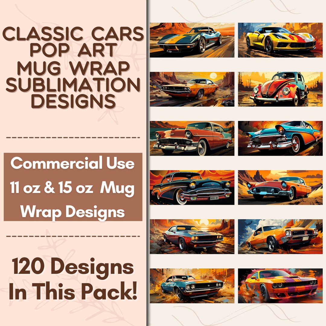 120 Vintage Classic Cars Mug Wrap Sublimation Design Bundle, Instant ...