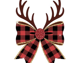 Christmas Coquette Bow Png, Coquette Christmas Glitter Png, Reindeer ...
