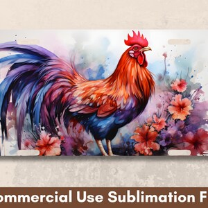 Watercolor Chicken License Plate Sublimation Design, Instant Digital ...
