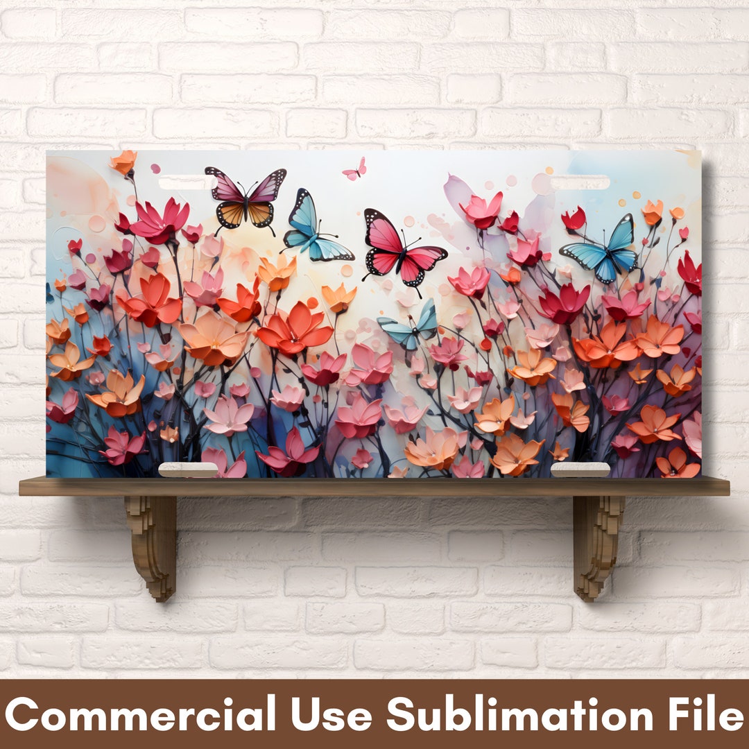 Butterflies Flowers PNG Sublimation License Plate Sublimation Designs ...