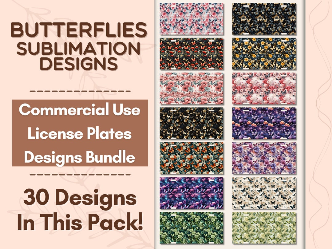 Floral Butterflies PNG for Sublimation Bundle License Plate Sublimation ...