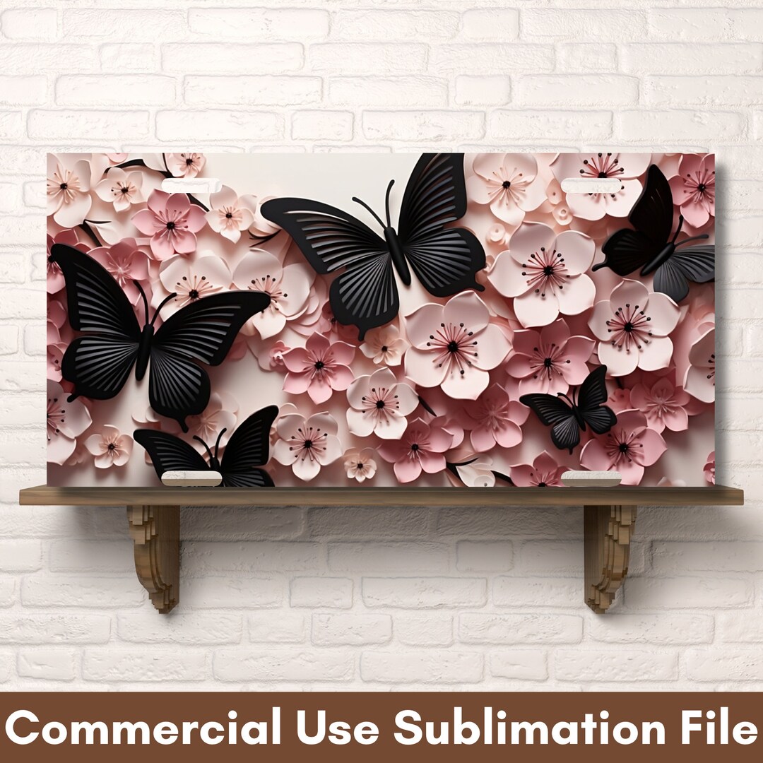 Butterflies Flowers PNG Sublimation License Plate Sublimation Designs ...