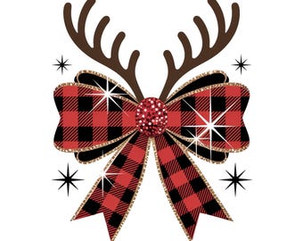 Christmas Coquette Bow Png, Coquette Christmas Glitter Png, Reindeer ...