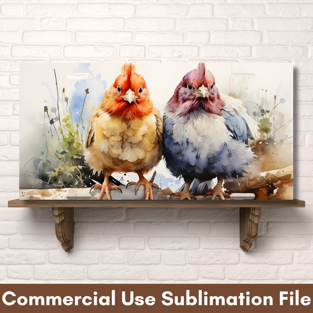 Watercolor Chicken License Plate Sublimation Design, Instant Digital ...