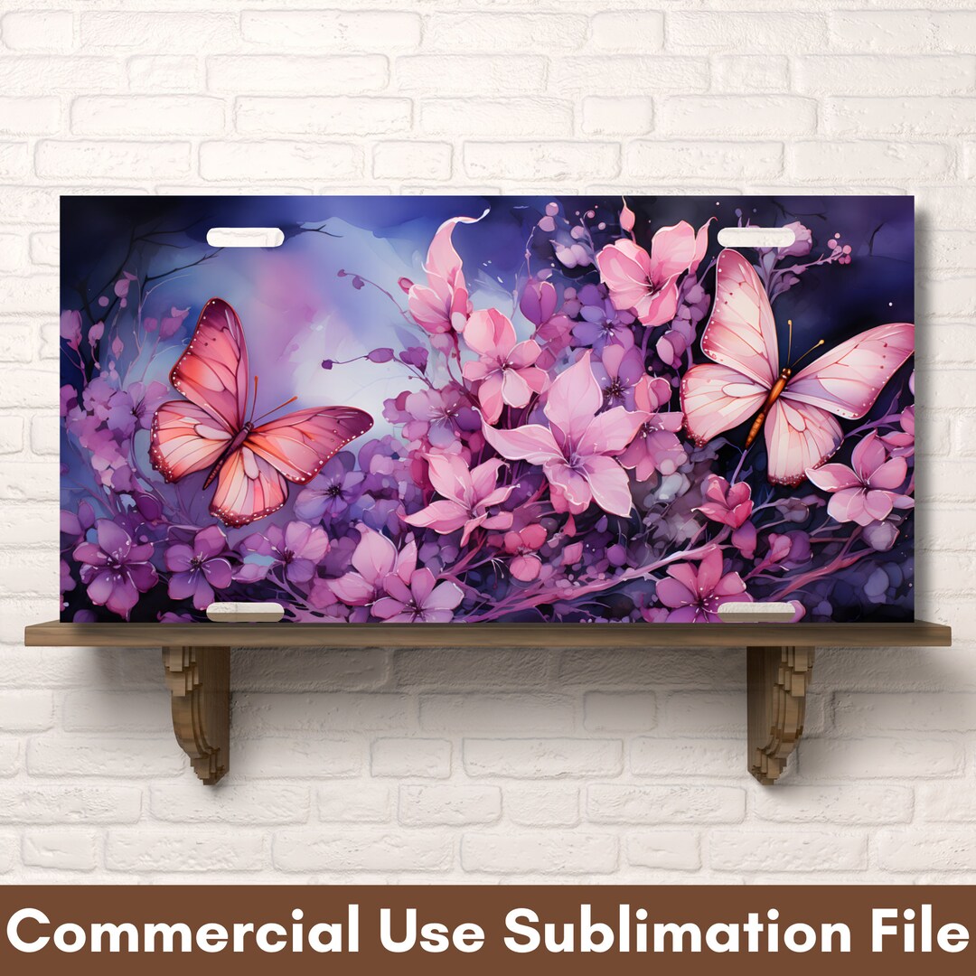 Butterflies Flowers PNG Sublimation License Plate Sublimation Designs ...