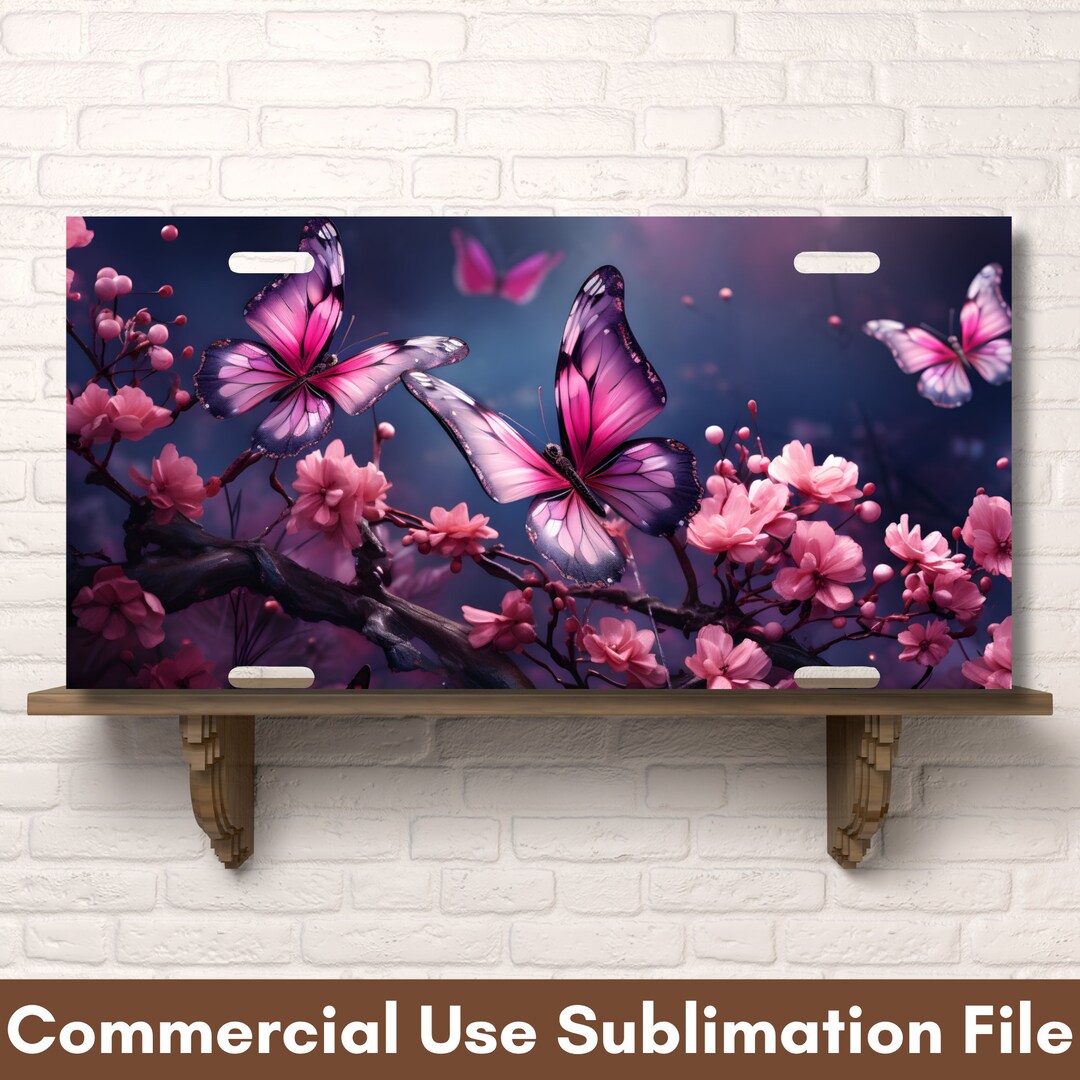 Butterflies Flowers PNG Sublimation License Plate Sublimation Designs ...