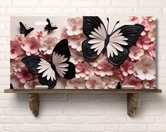 Butterflies Flowers PNG Sublimation License Plate Sublimation Designs ...