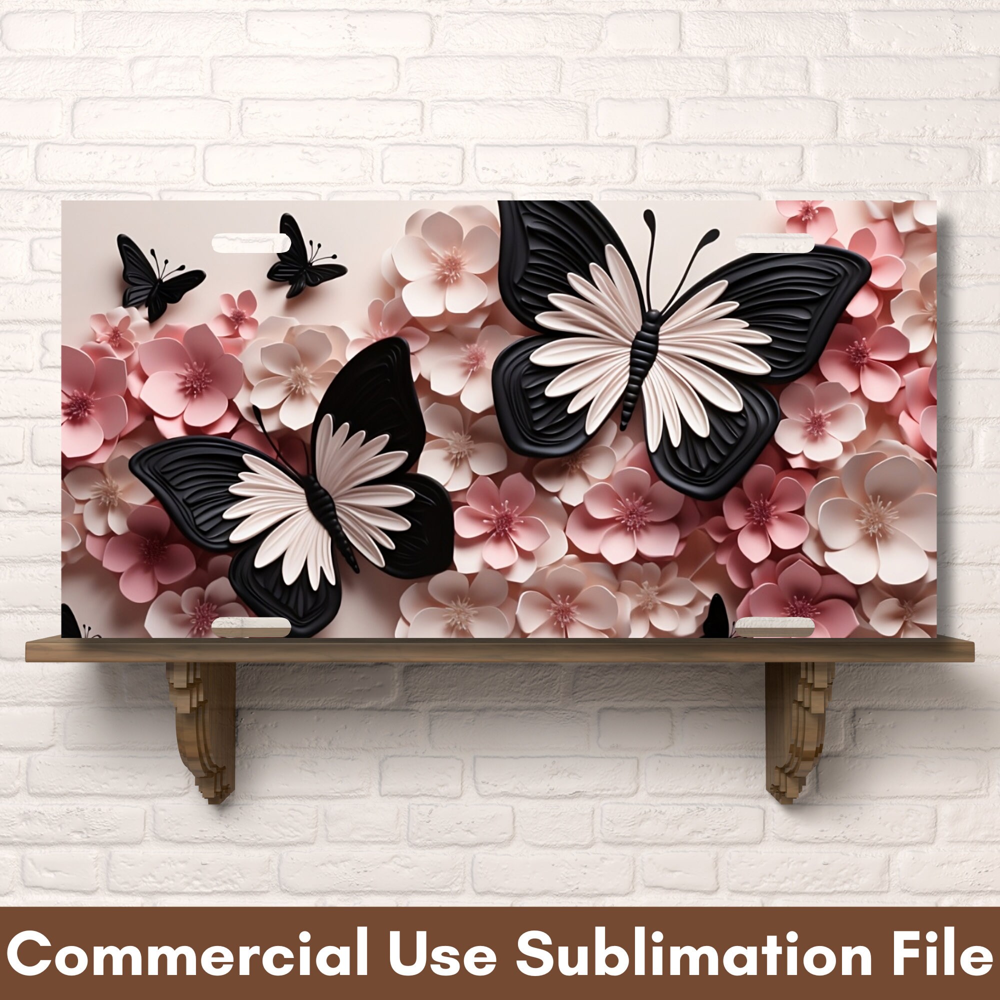 Butterflies Flowers PNG Sublimation License Plate Sublimation Designs ...