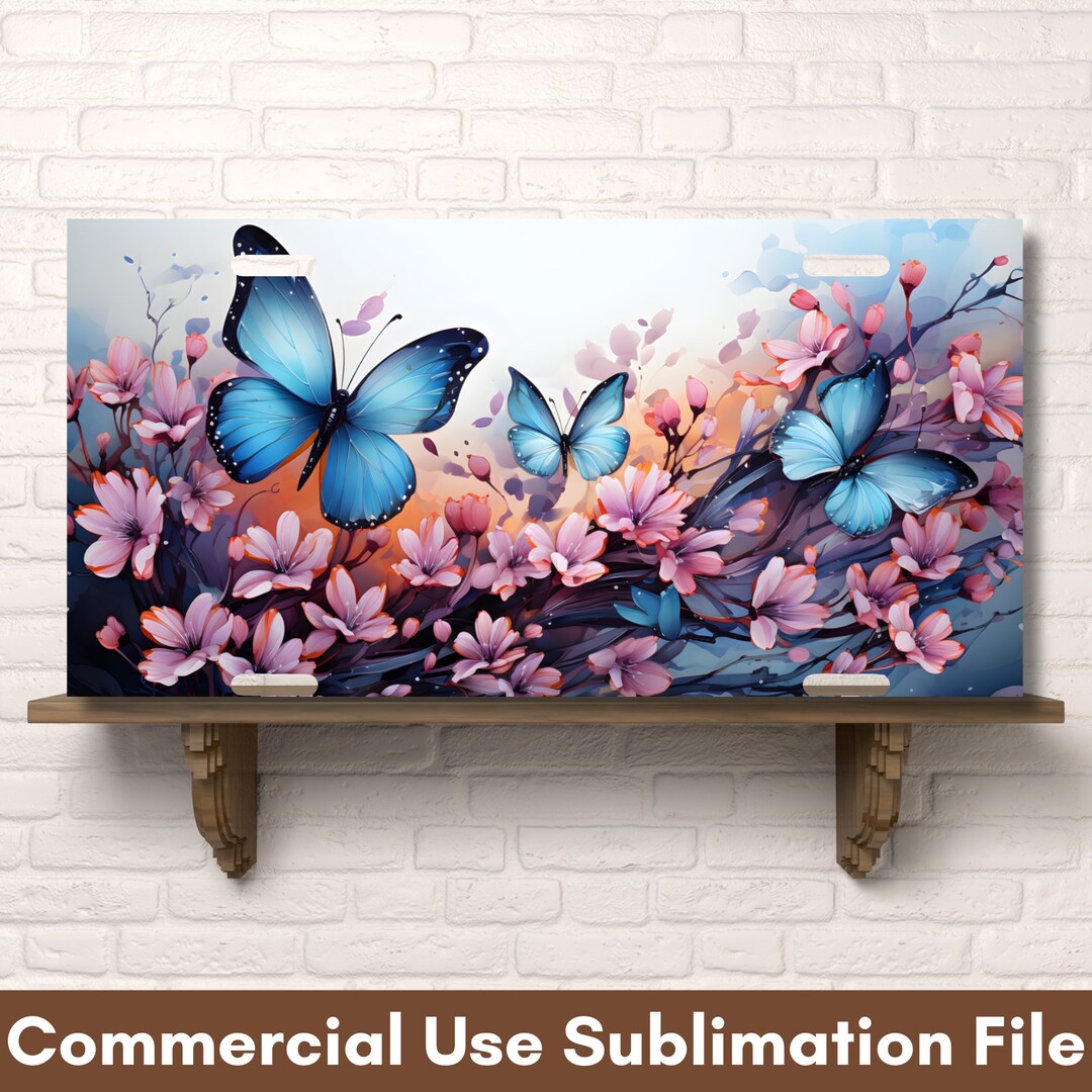 Butterflies Flowers PNG Sublimation License Plate Sublimation Designs ...