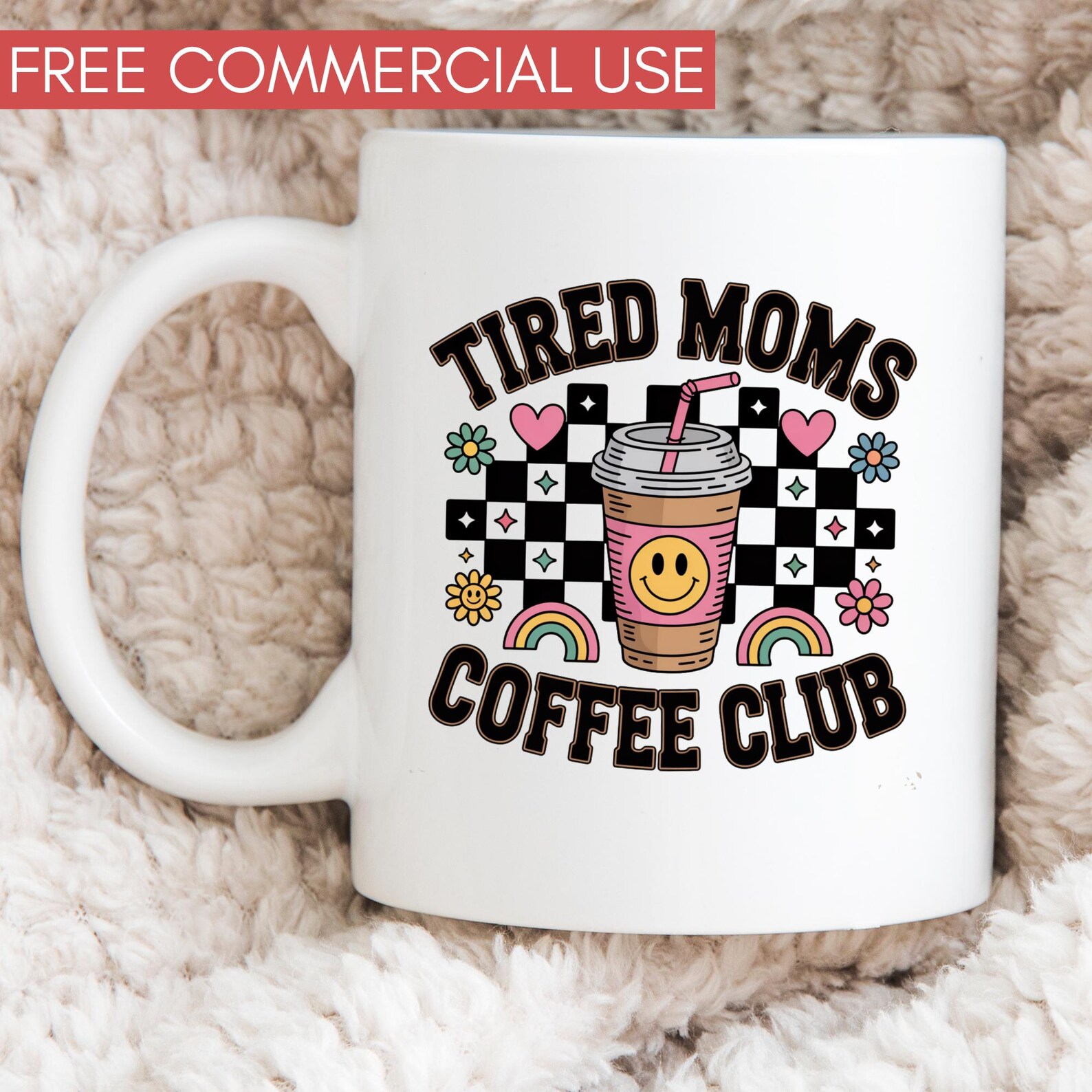 Tired Moms Coffee Club PNG Digital Design, Iced Coffee PNG, Checkered ...