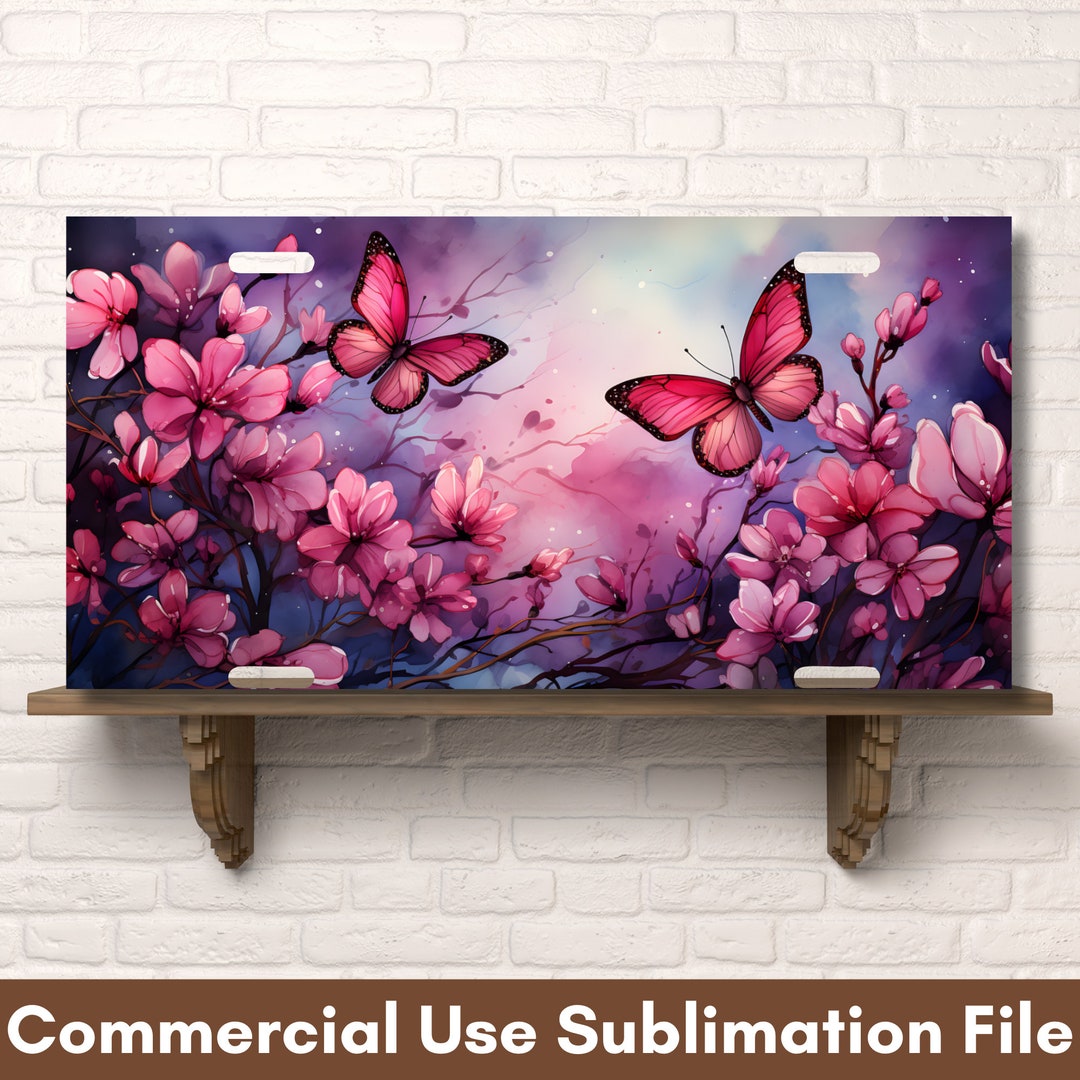 Butterflies Flowers PNG Sublimation License Plate Sublimation Designs ...