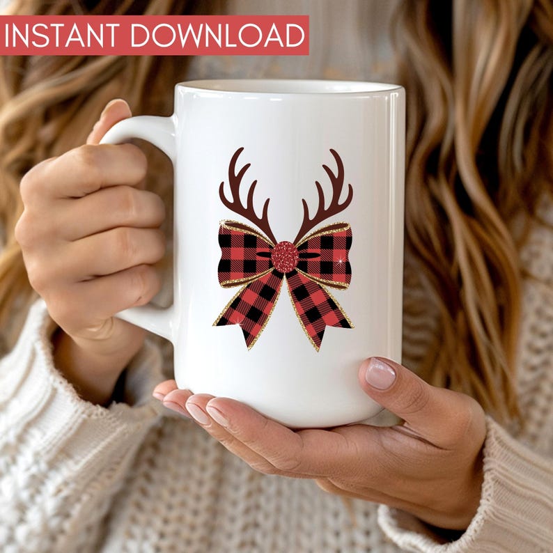 Christmas Coquette Bow PNG, Coquette Christmas PNG, Reindeer Bow PNG ...
